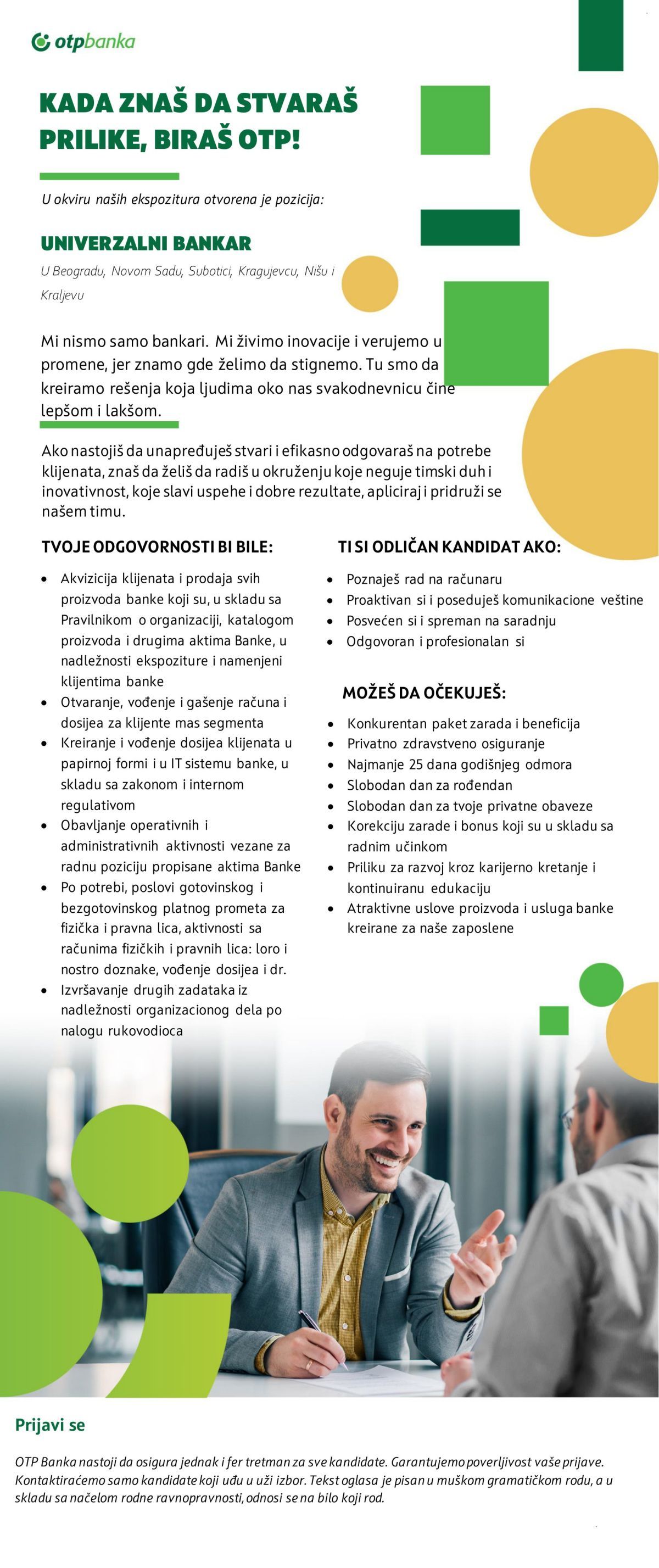 Univerzalni bankar - OTP banka Srbija | Poslovi Infostud